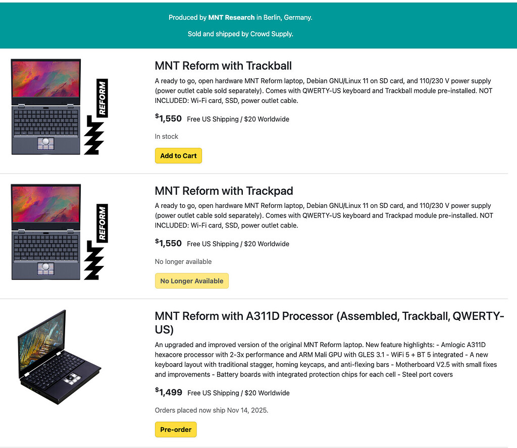 Question about different MNT Reform purchasing options - Shop ...